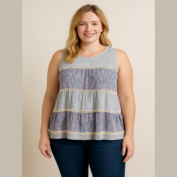 Chic Soul | Tops | Chic Soul Blue Sleeveless Tiered Tank Top X | Poshmark